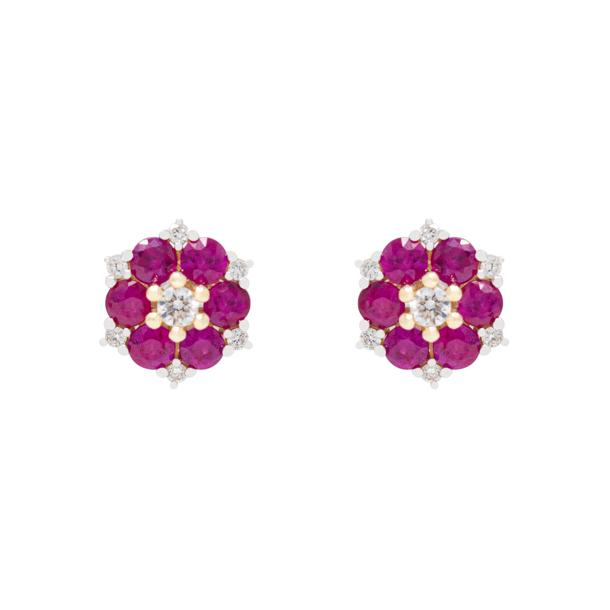 9ct Yellow gold, ruby and diamond earrings. | Francis Wain Jewellers