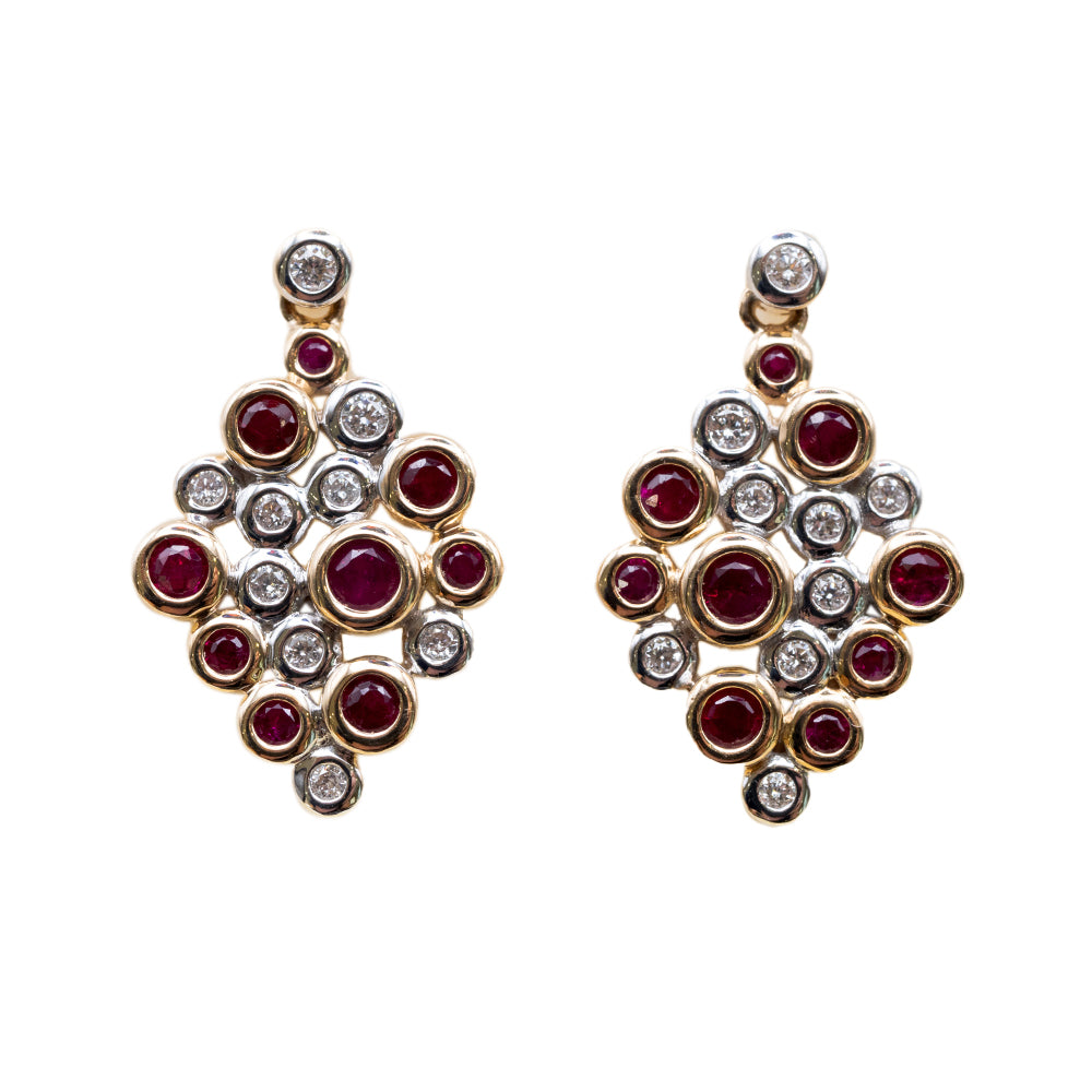 9ct Yellow gold, ruby and diamond earrings. | Francis Wain Jewellers